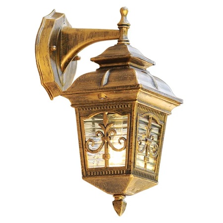 Aplica de exterior tip felinar, bec E27 max 60W, Auriu antic, IP65 ...