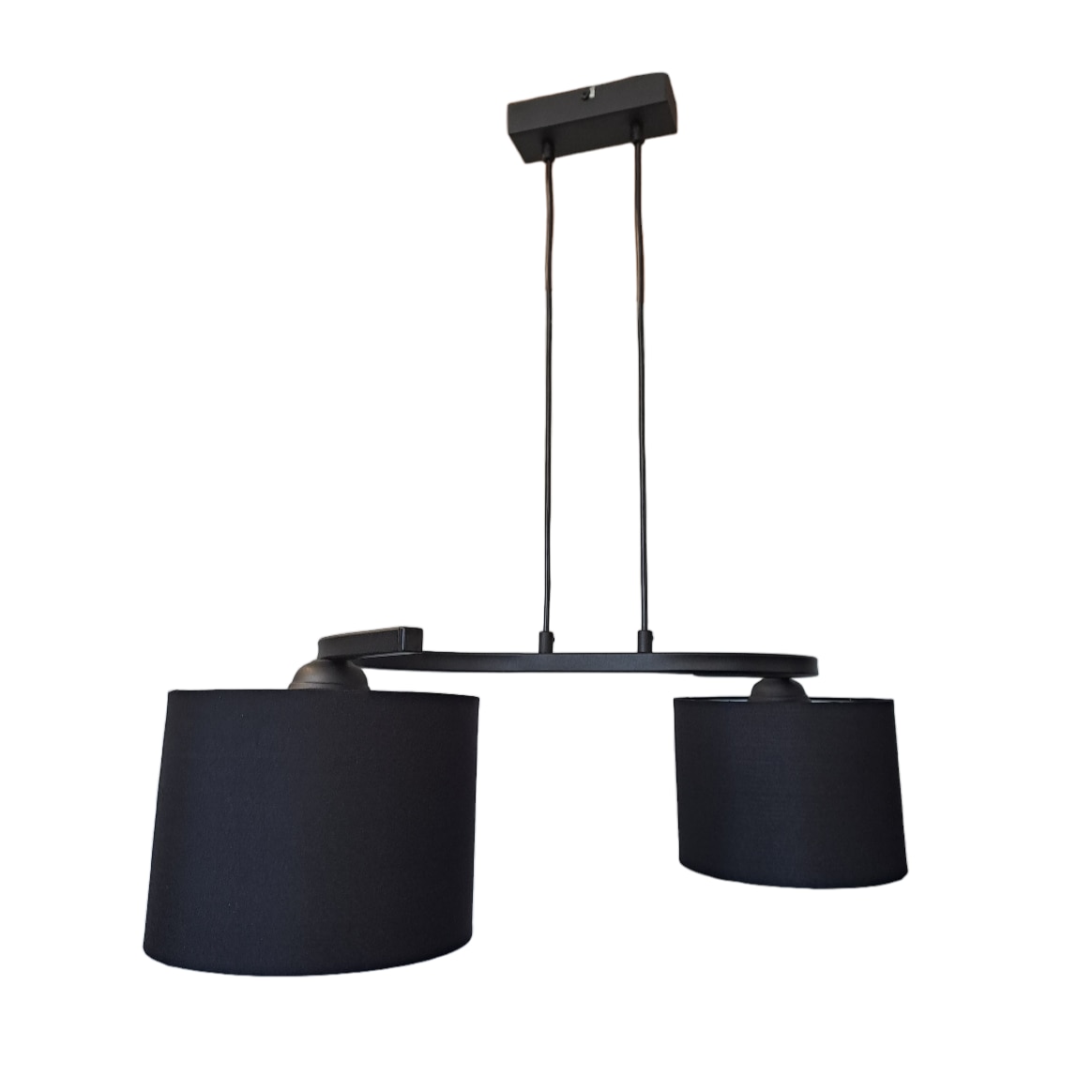 Lampa suspendata neagra cu abajururi din material negru 2x60W - eMAG.ro