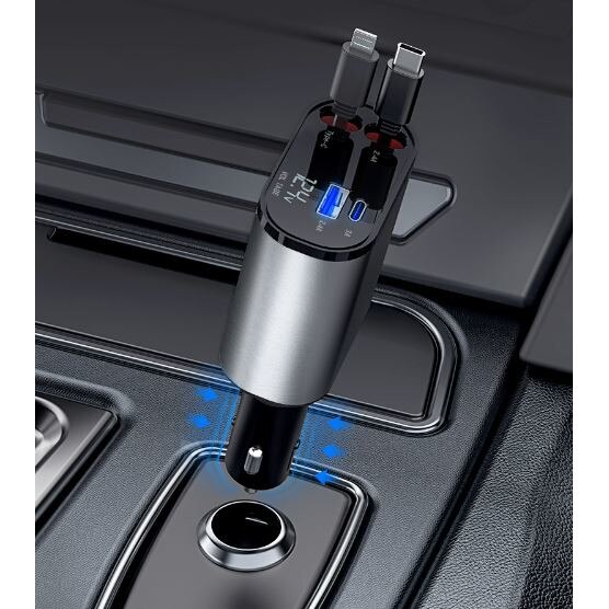 Incarcator auto cu afisaj digital telescopic doua fire 120W, Super Fast ...