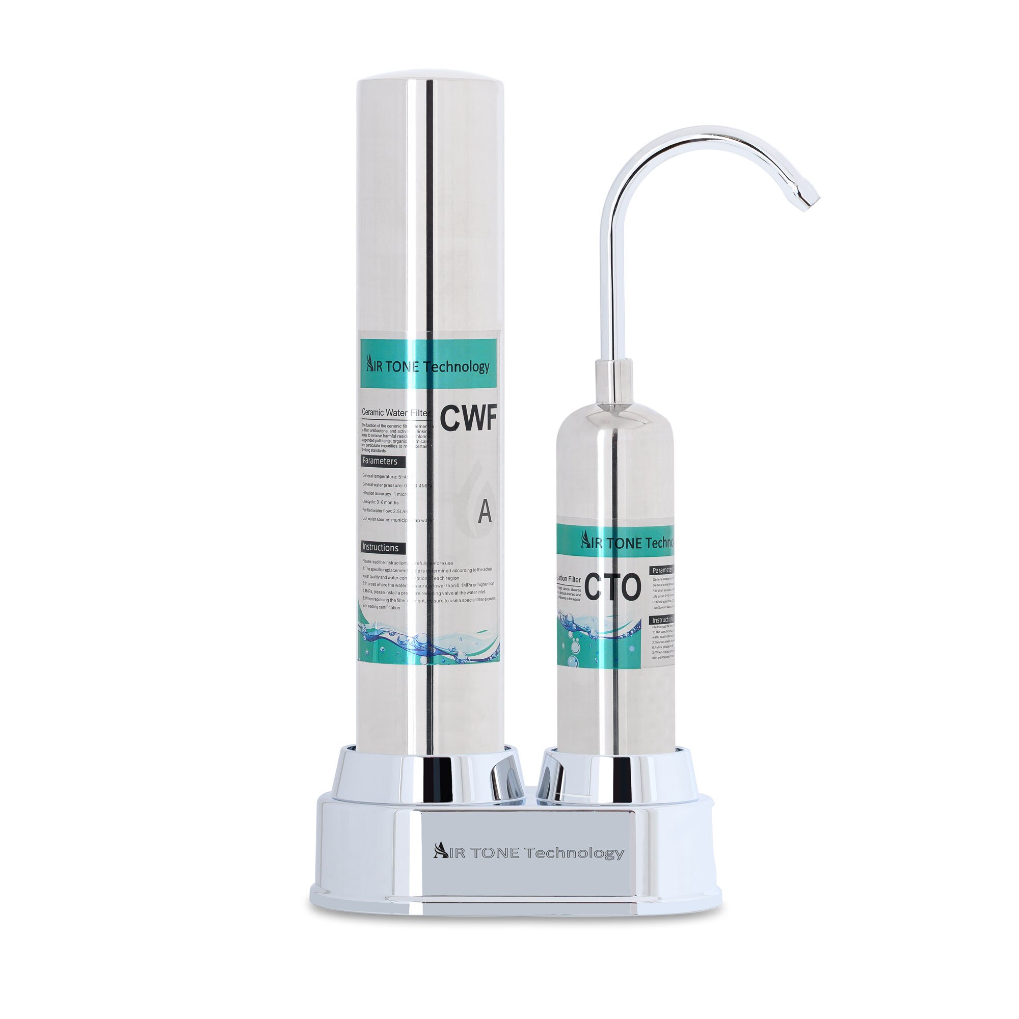 Filtru de apa AquaSafe, Inox, 2 stagii de filtrare, montaj in 2 minute ...