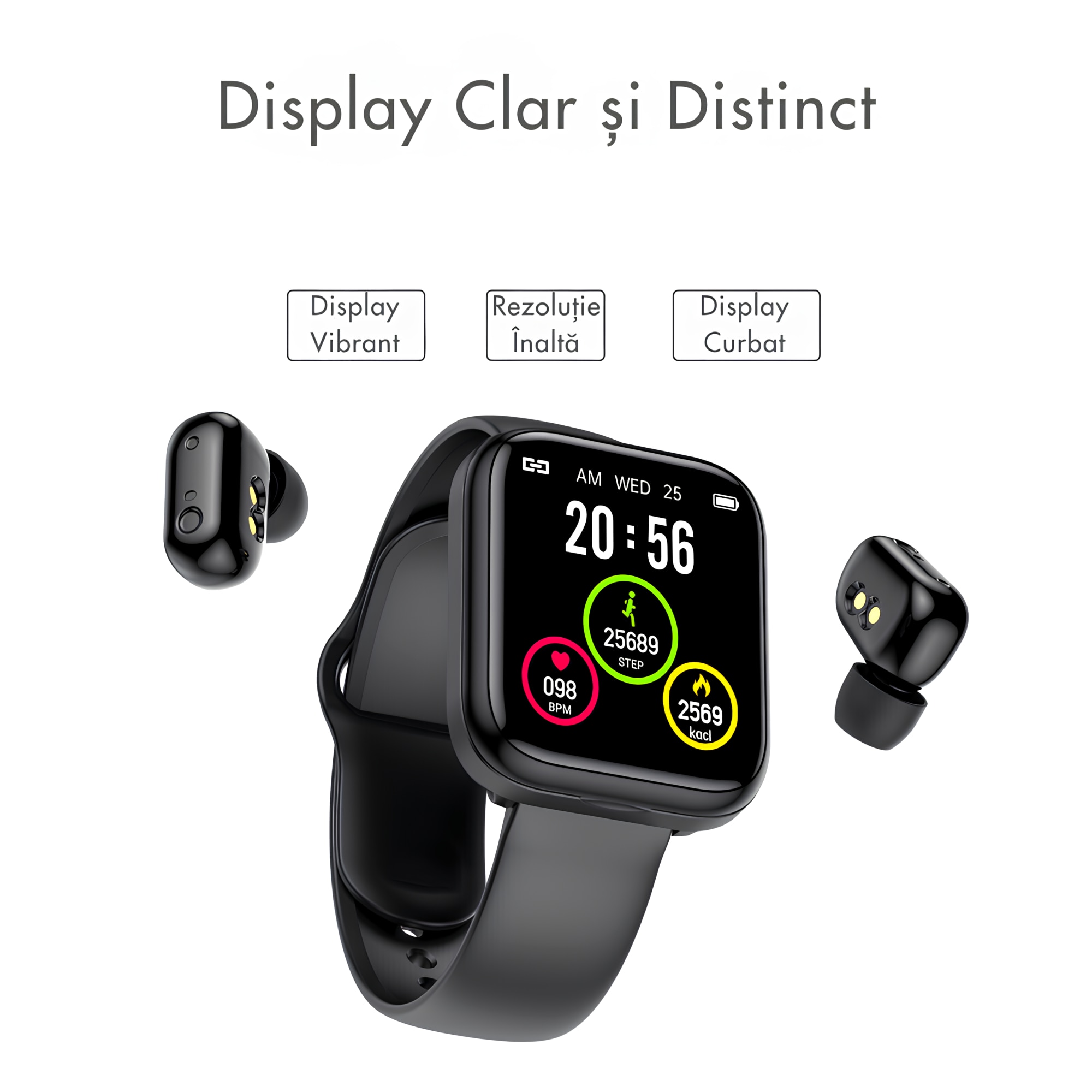 Ceas Smart cu Casti Wireless 2in1, Multifunctional, Control prin ...