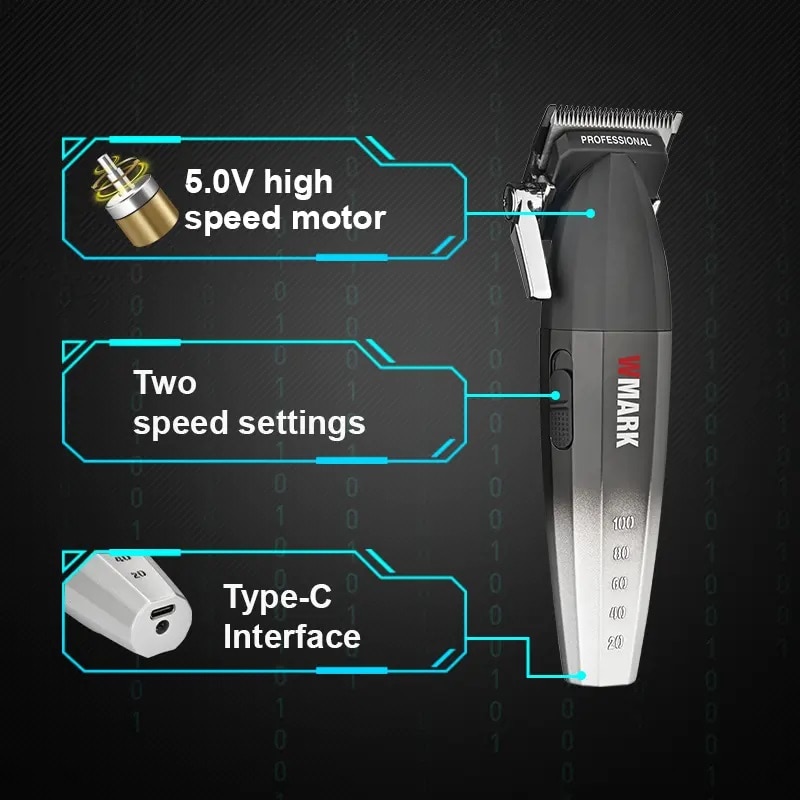 Машинка за подстригване с батерия Wmark NG-2038, Мотор 9000rpm, LED ...