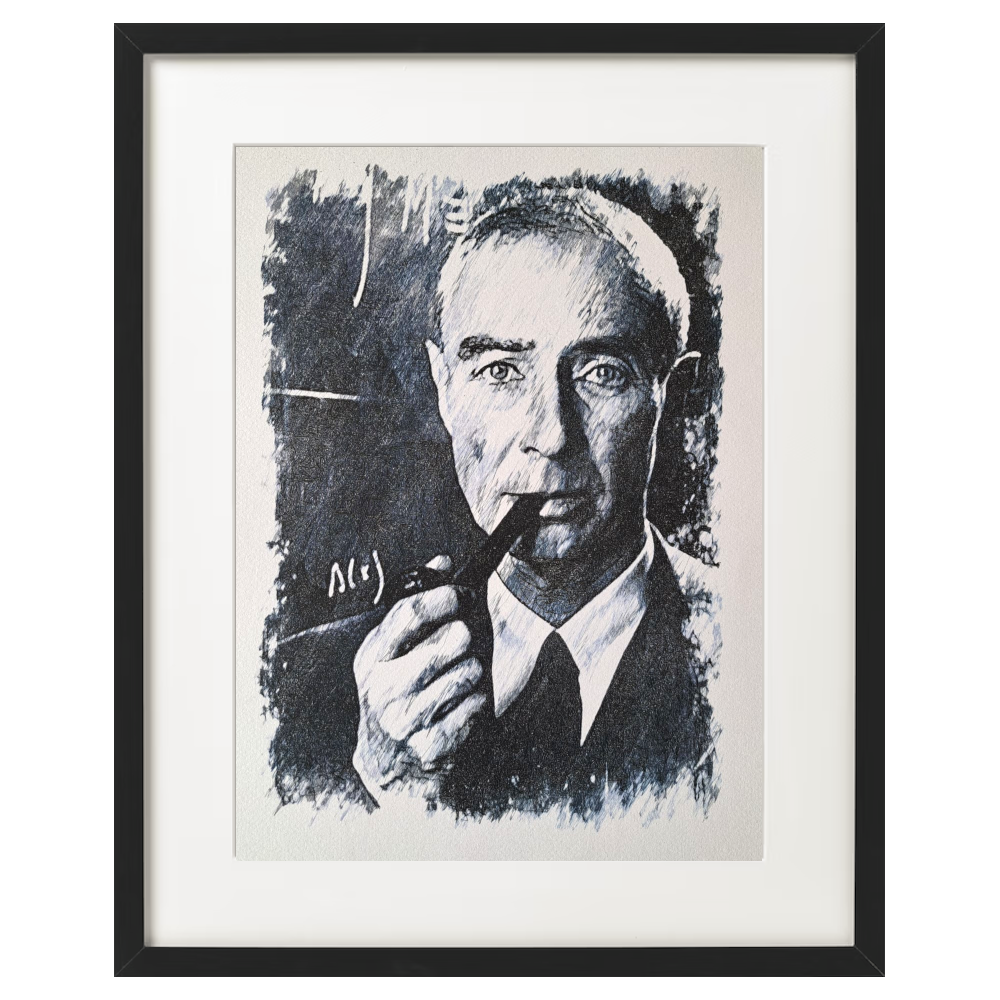 Tablou Poster Artistic Portret J. Robert Oppenheimer, Rama Neagra MDF ...