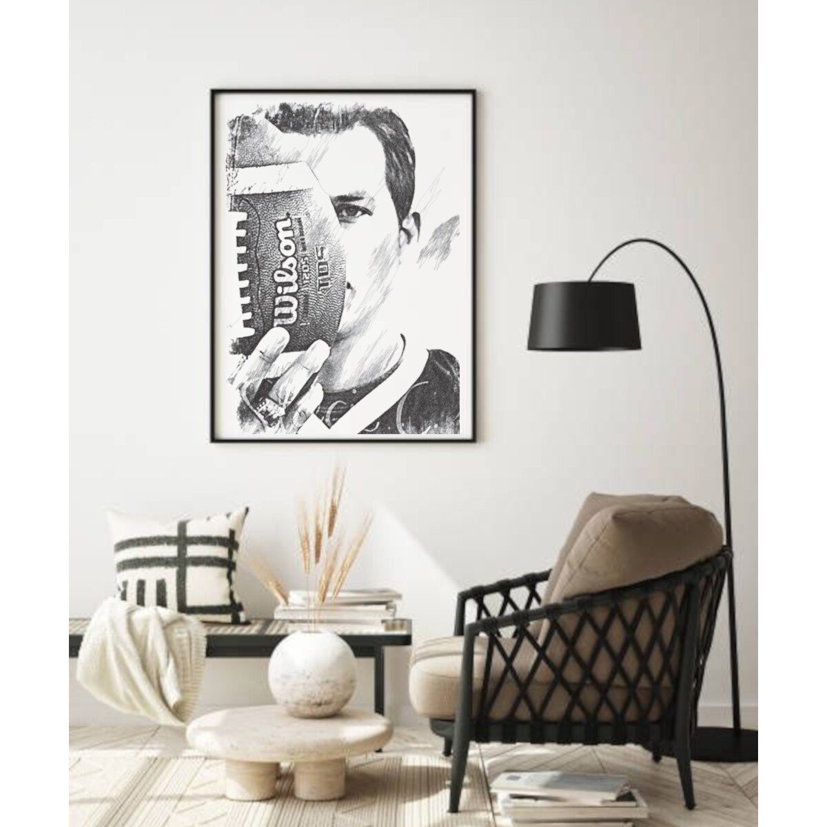 Tablou personalitati sportive, rama neagra din MDF, 40x50 cm, desenat ...