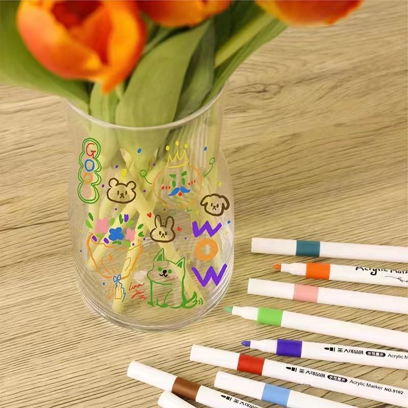 Set 24 de Carioci acrilice, penar din plastic transparent inclus ...