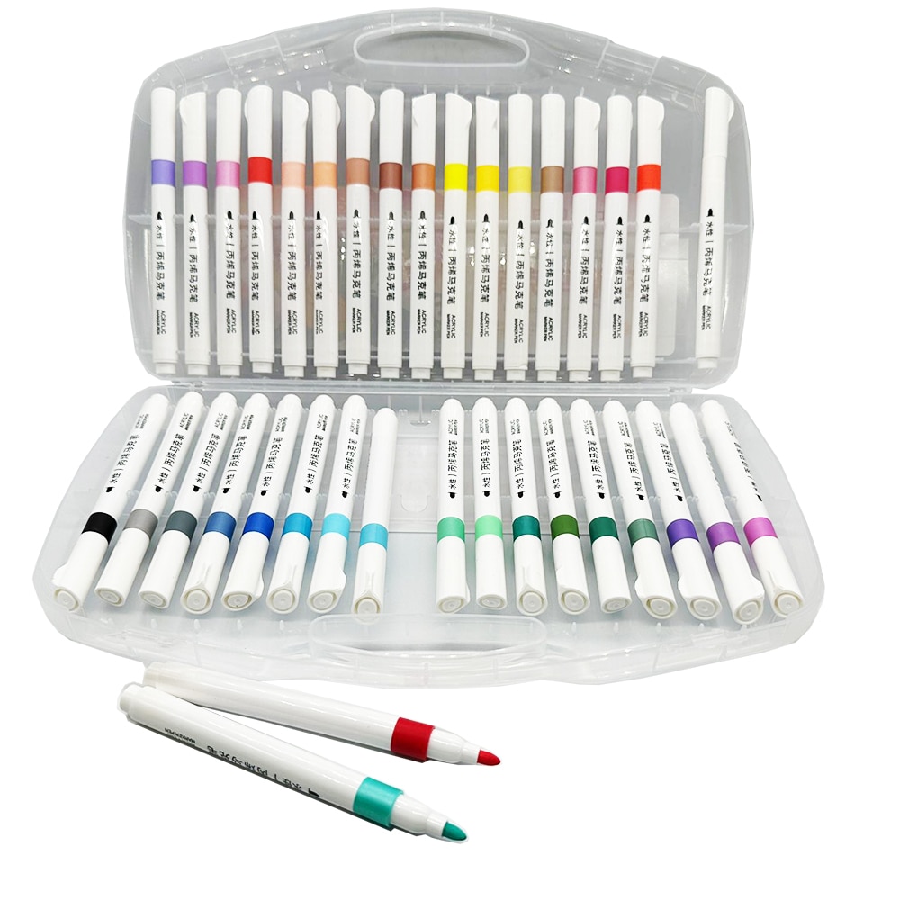 Set 36 de Carioci acrilice, penar din plastic transparent inclus ...