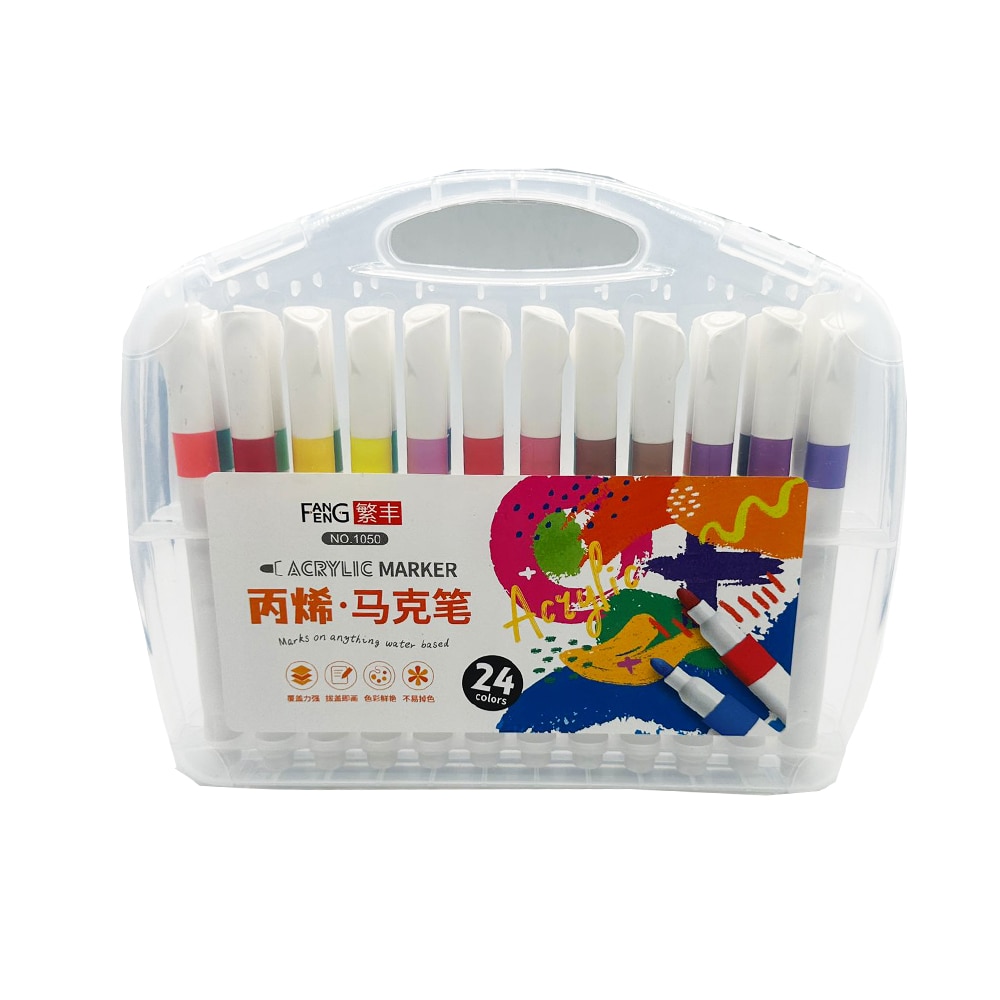 Set 24 de Carioci acrilice, penar din plastic transparent inclus ...