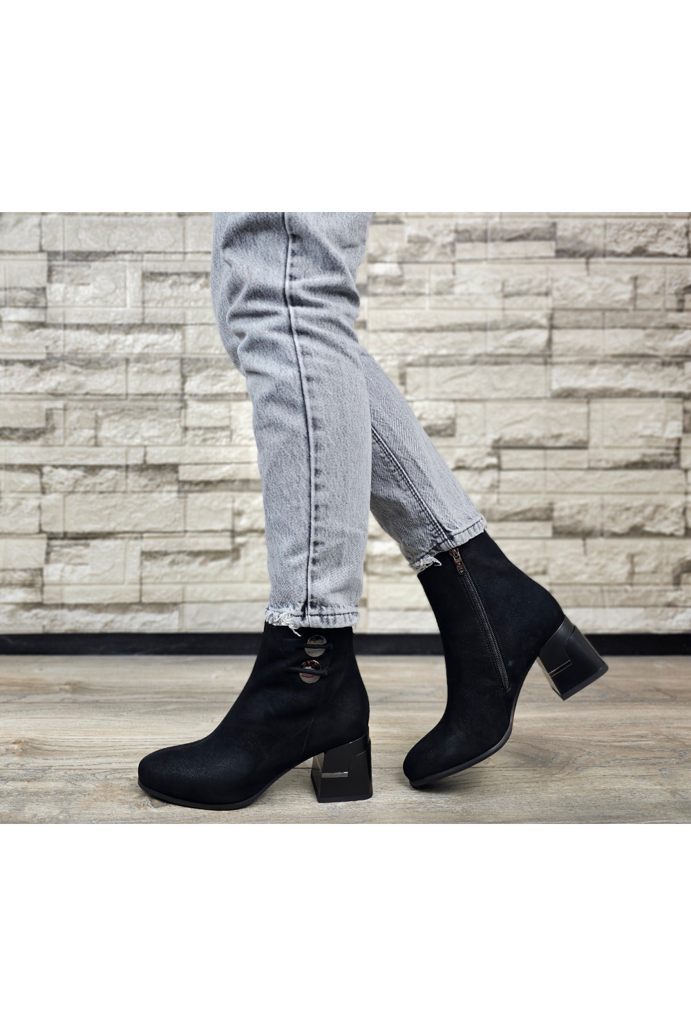 Botine elegante, dama, EPICA, CT30022-01 negru, piele intoarsa, cu toc ...