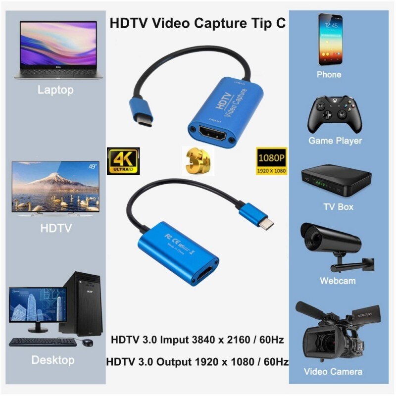 Карта за заснемане на видео, Hdmi - Type-C / HDTV, синьо - eMAG.bg