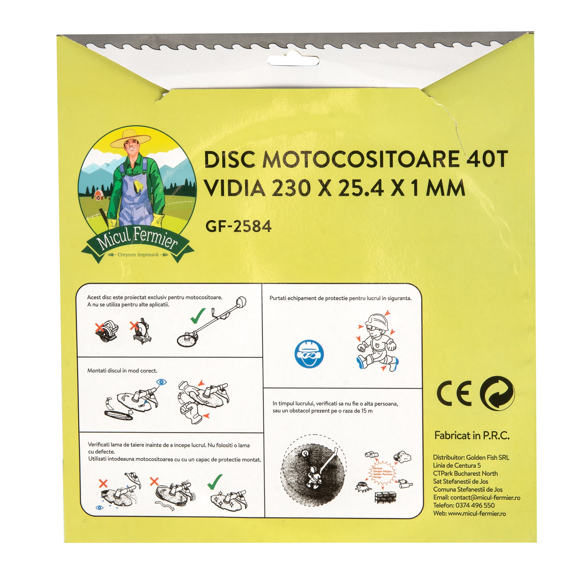 Disc pentru motocositoare Micul Fermier, 40T Vidia, 230 x 25.4 x 1 mm ...