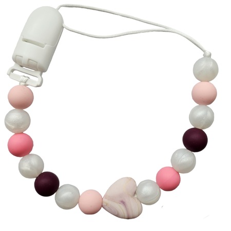 Lantisor pentru suzeta din silicon alimentar, Inima roz - eMAG.ro