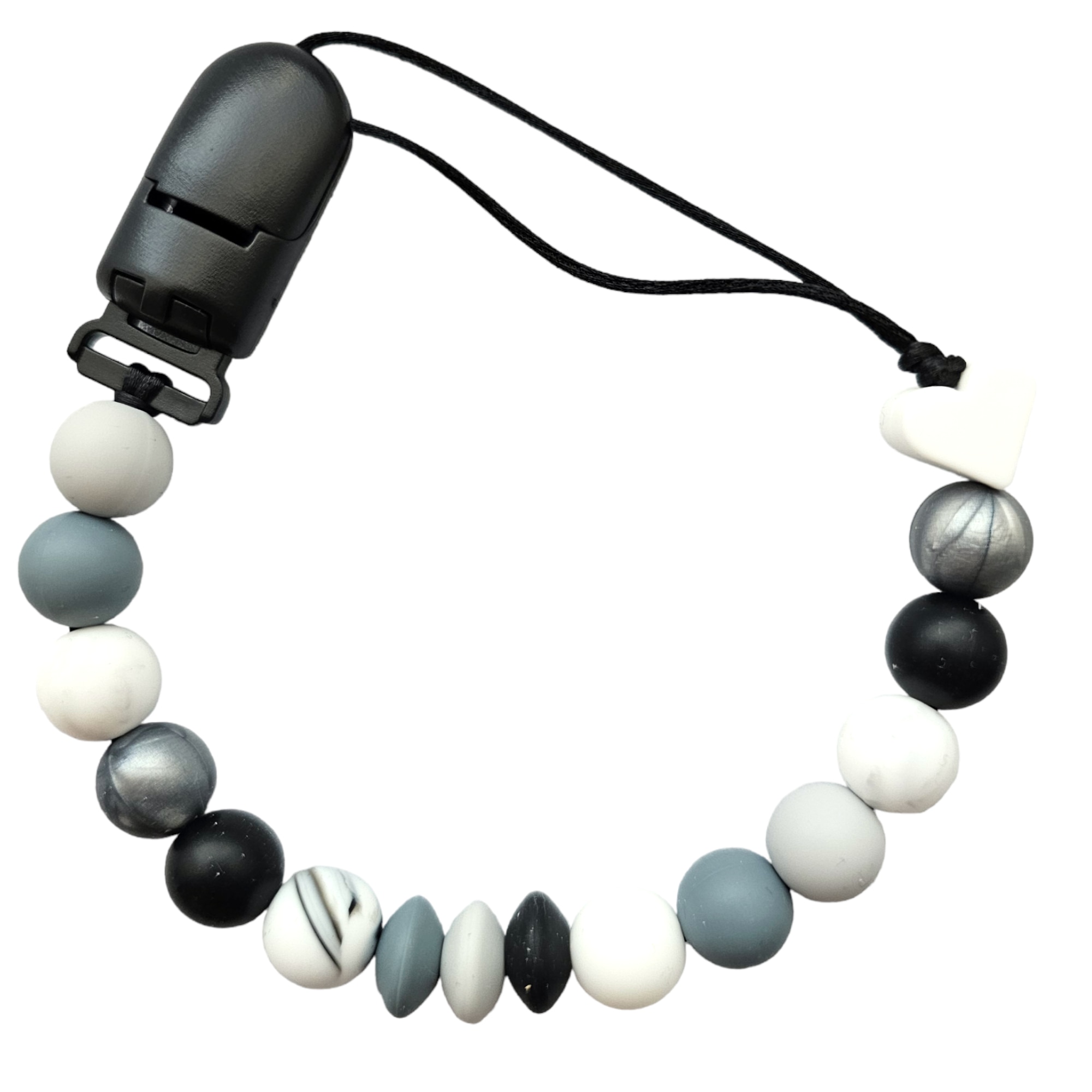 Lantisor pentru suzeta din silicon alimentar, Inima gri - eMAG.ro