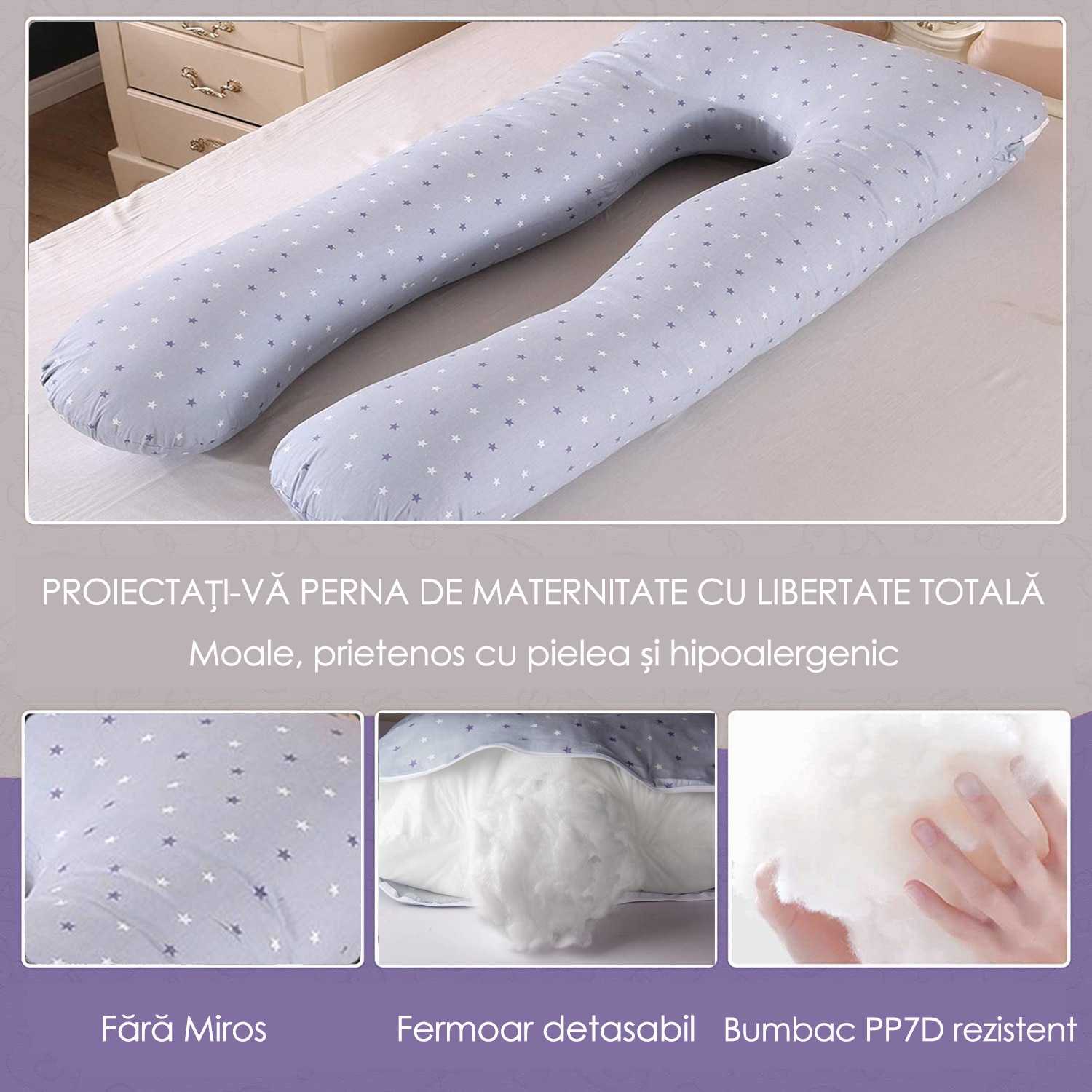 Perna multifunctionala, pentru gravide si alaptare, BYONDSELF® cu husa ...