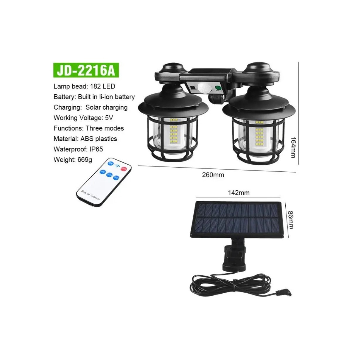 Set lampa LED cu senzor de miscare solar cu telecomanda JD-2216A - eMAG.ro