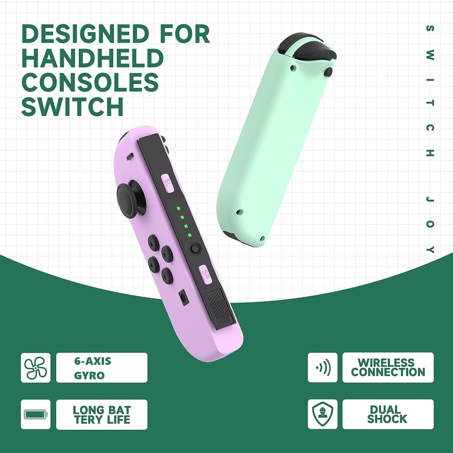 Gamepad pentru Nintendo Switch, 2 Piese, Roz/Verde - eMAG.ro