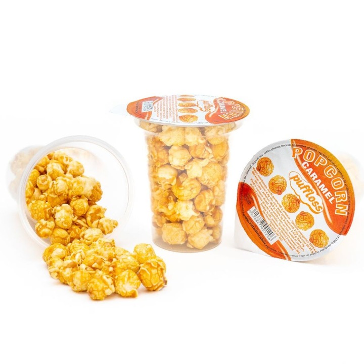 Popcorn dulce, Puffloss, glazura de caramel, set de 12 pahare, 50g - eMAG.ro