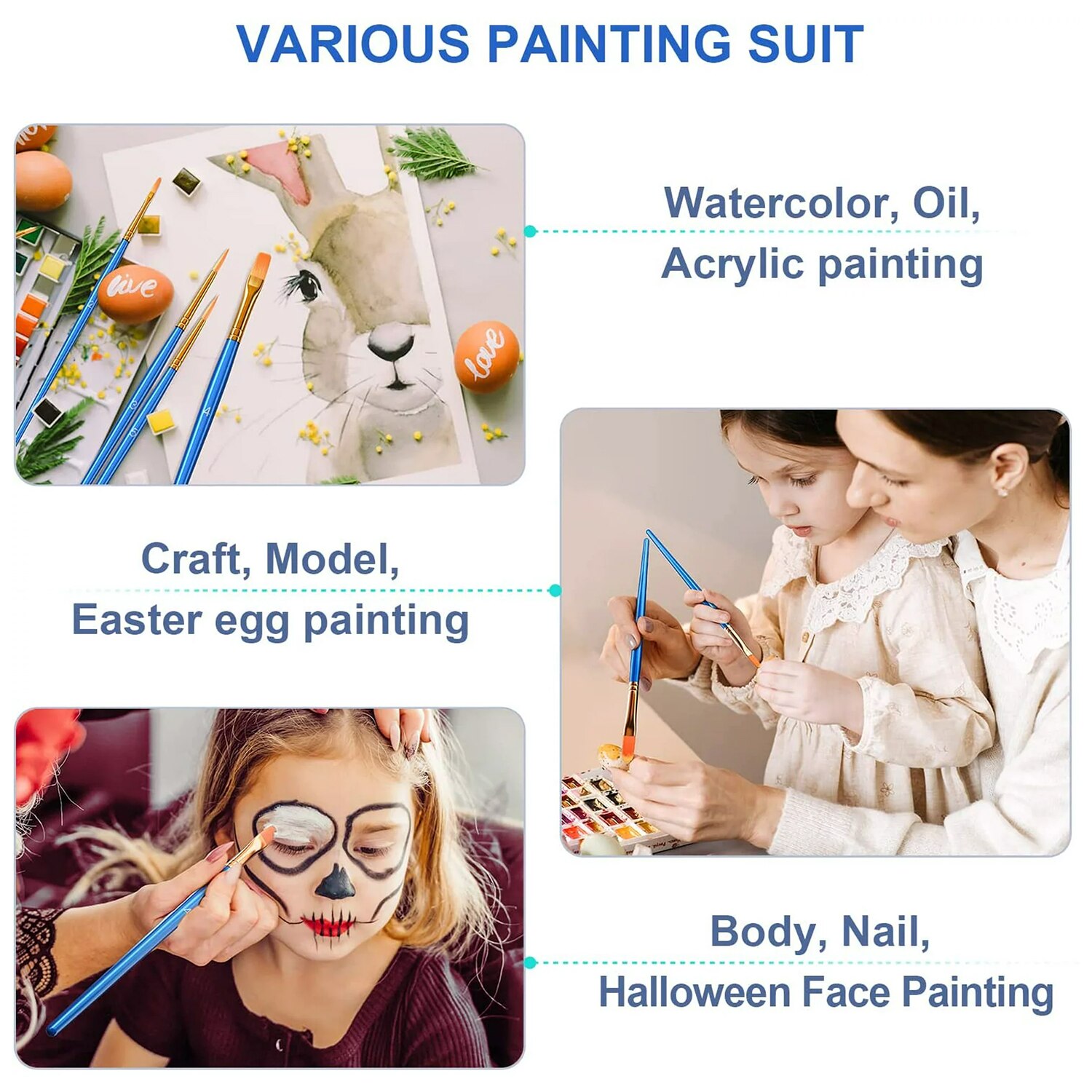 Комплект от 20 четки за боядисване, zggzerg, синтетични найлонови ...