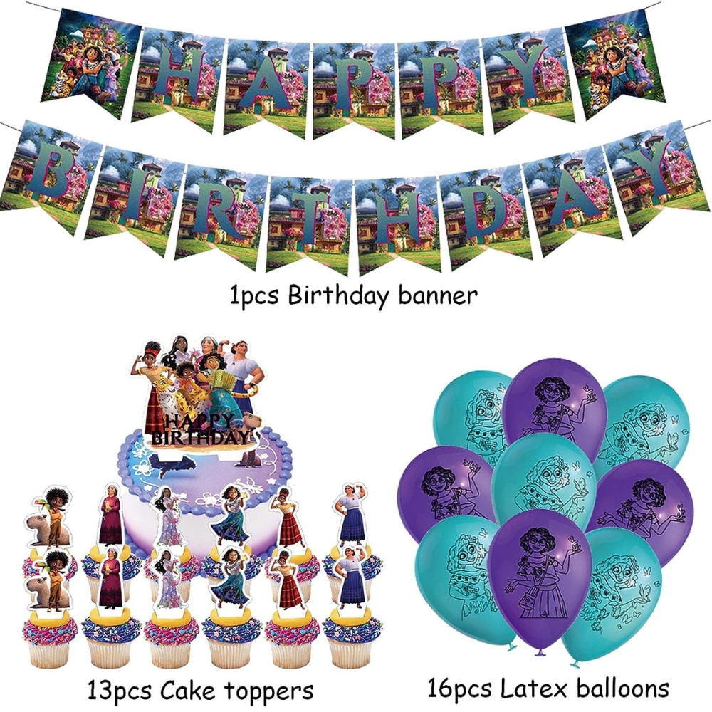 Set de 16 baloane, 13 accesorii tort sau briose si 1 banner pentru ...