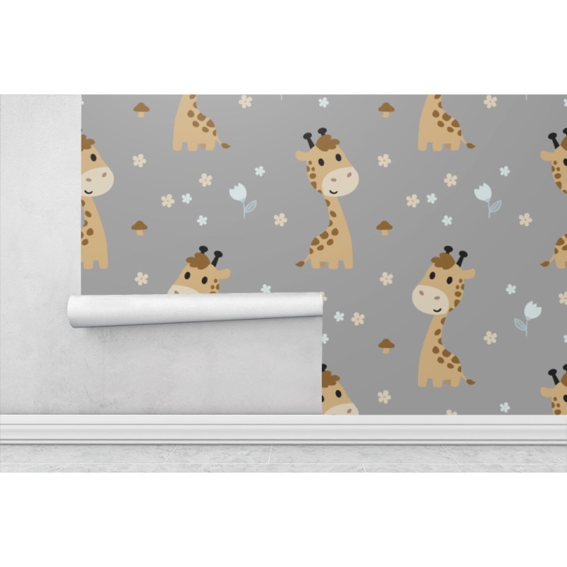 Tapet camera copii autoadeziv, Girafa printre flori, Priti Global ...