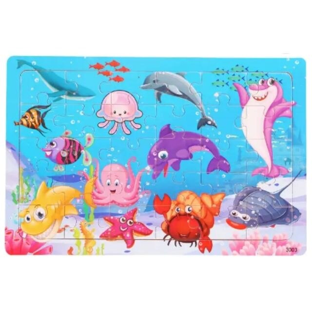 Puzzle din lemn pentru copii prescolari, Montessori, Animale marine ...