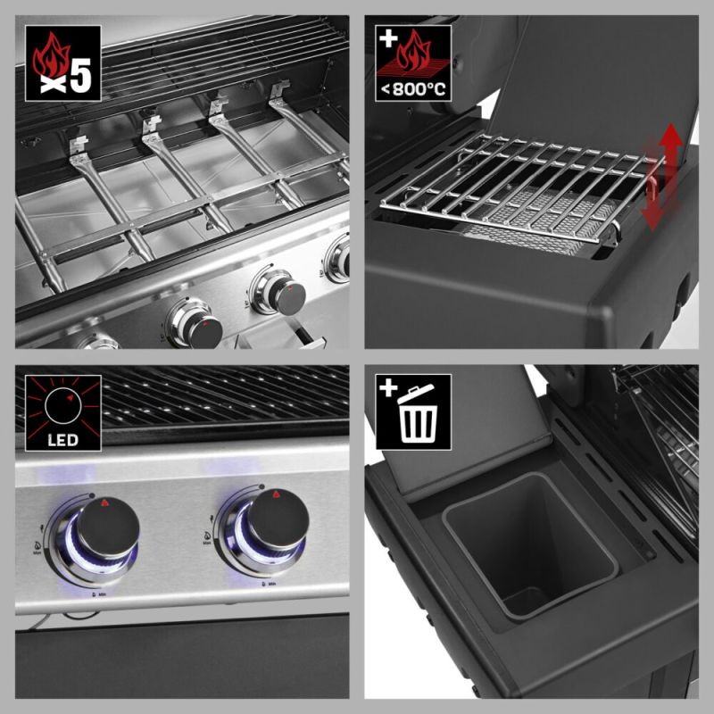 Газов грил с 5.1 горелки Grill Chef Landmann 05855 скари от неръждаема ...