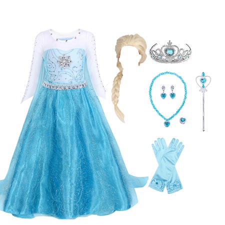 Set rochie cosplay de si accesorii Elsa Frozen, 8-10 ani, 140 cm ...