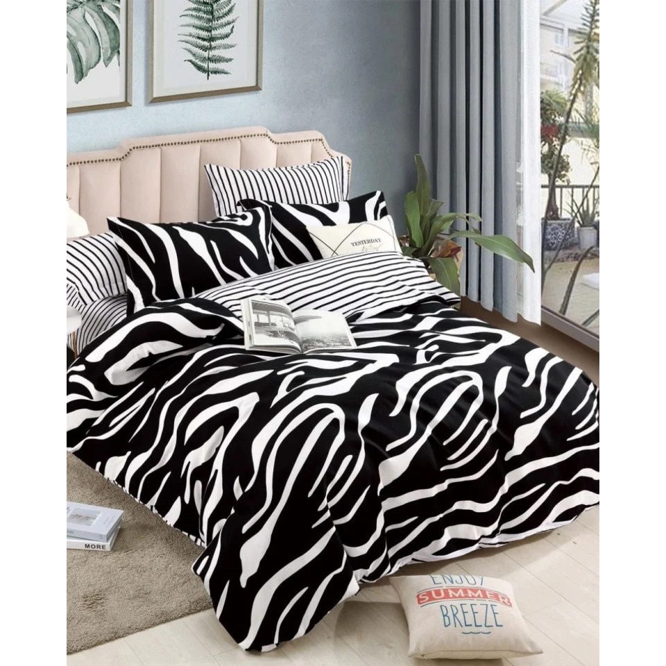 Set Lenjerie de pat cu 6 piese pentru 2 persoane, Tecos, pilota 200x230 cm, cearceaf cu elastic ...