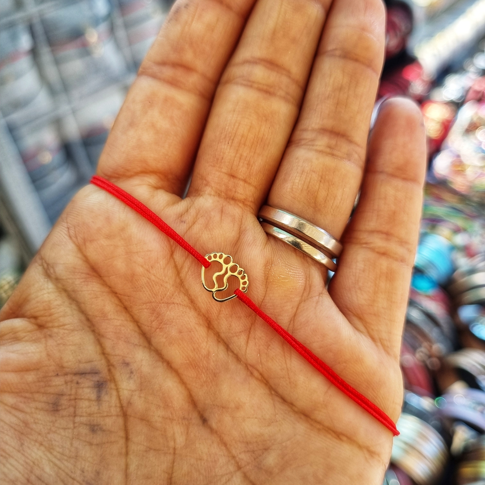 Set 2 Bratari Mama si bebe din aur 14k cu charm talpite, reglabile din ...