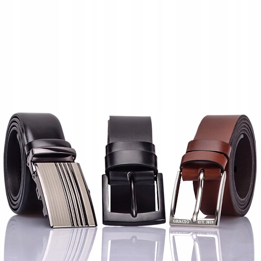 Set 3 curele barbati, Gracio, Piele, 115 cm, Negru/Maro - eMAG.ro