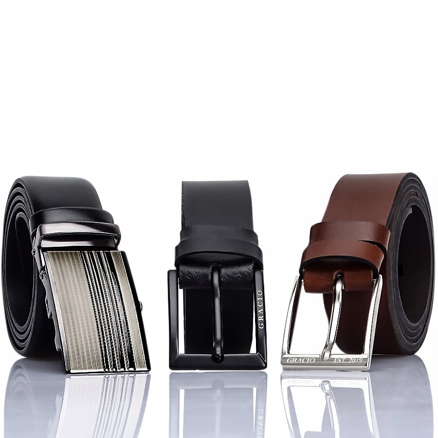 Set 3 curele barbati, Gracio, Piele, 125 cm, Negru/Maro - eMAG.ro