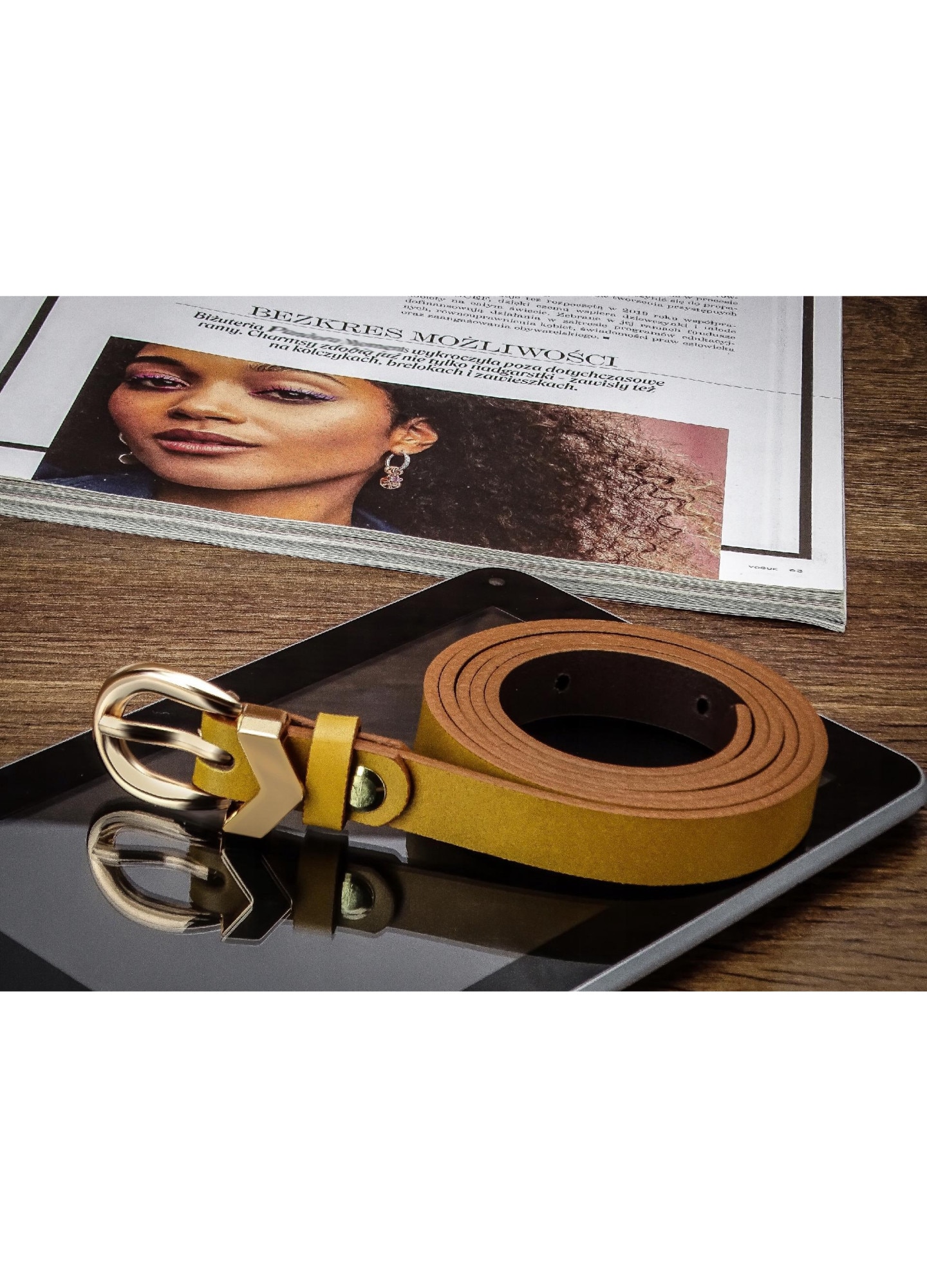 Curea dama, Gracio, Piele, 120 cm, Maro/Auriu - eMAG.ro