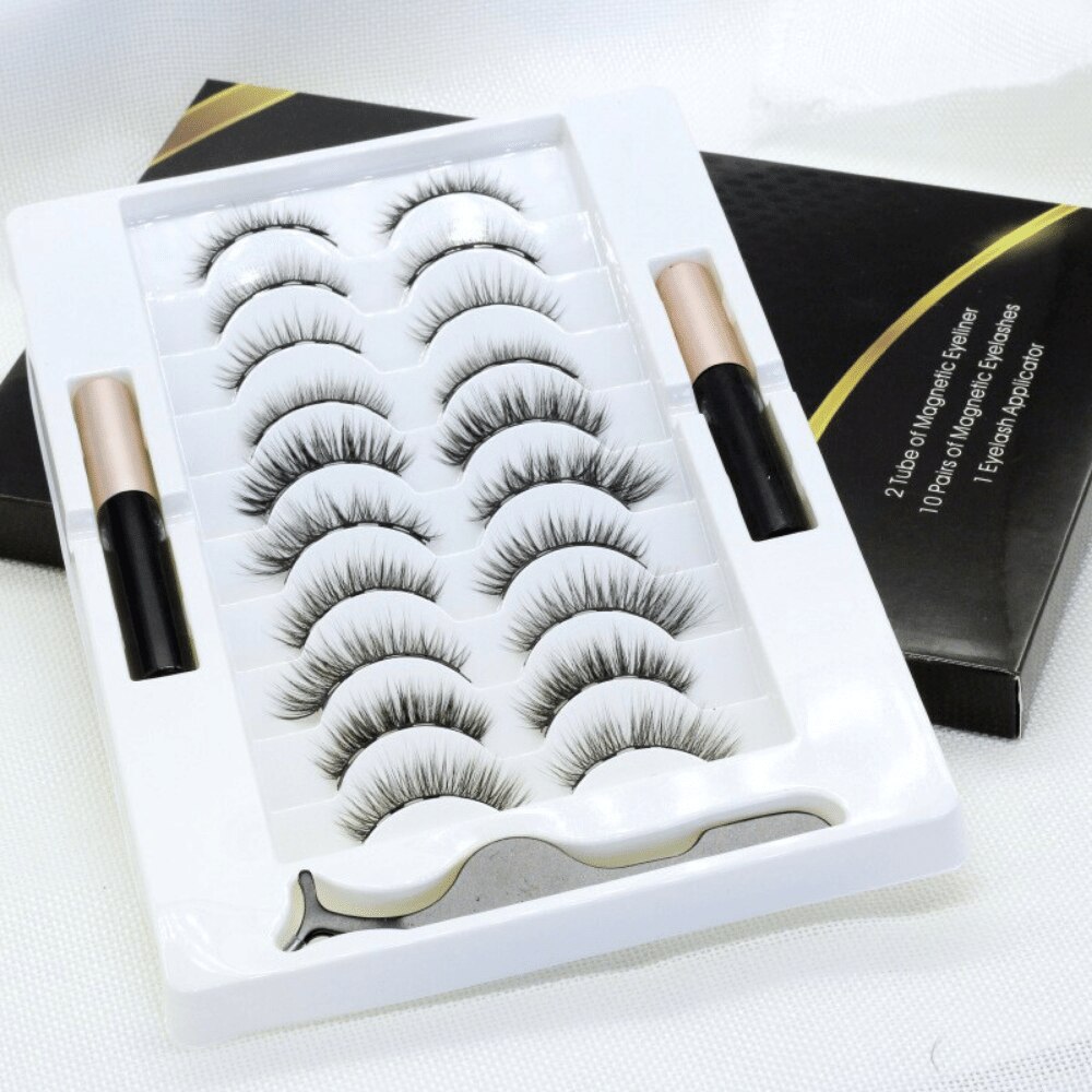 Set gene magnetice cu adeziv, si penseta, 10 perechi, Negru - eMAG.ro