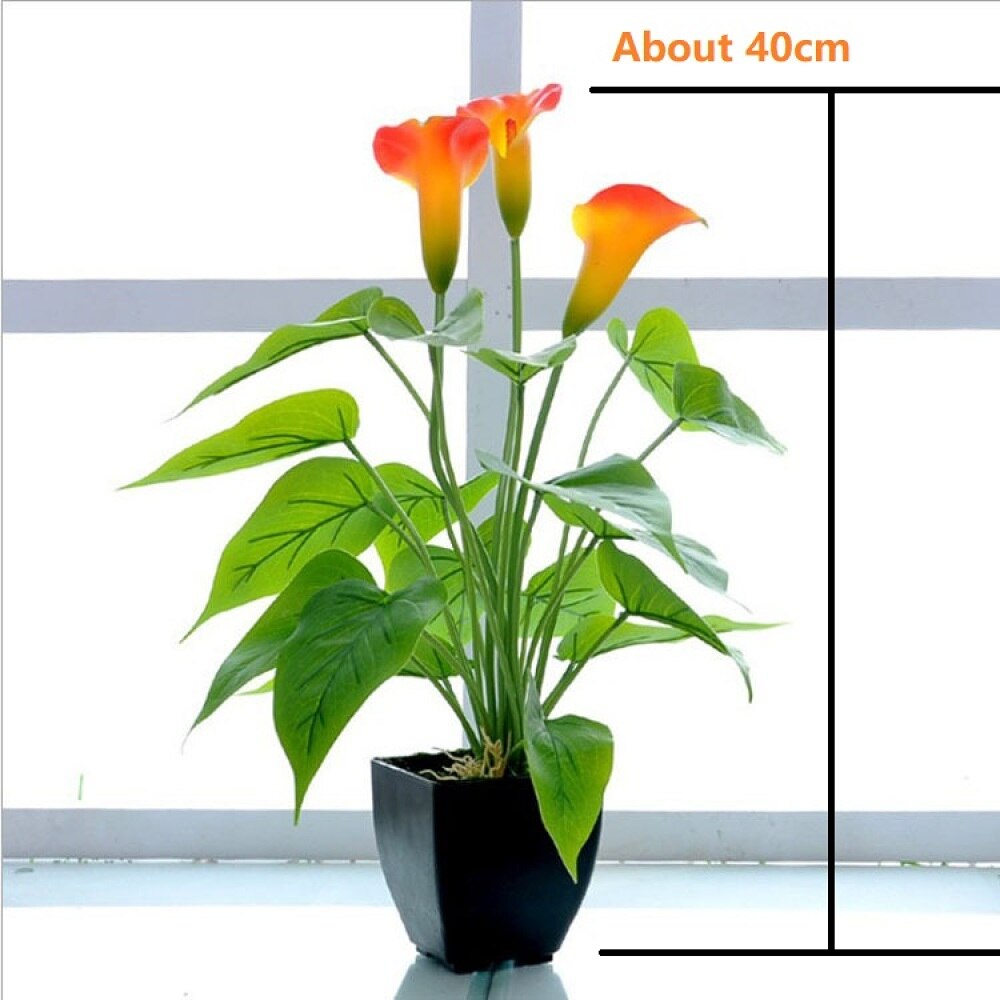 Floare artificiala, Ghiveci, 60cm, Portocaliu/Verde - eMAG.ro