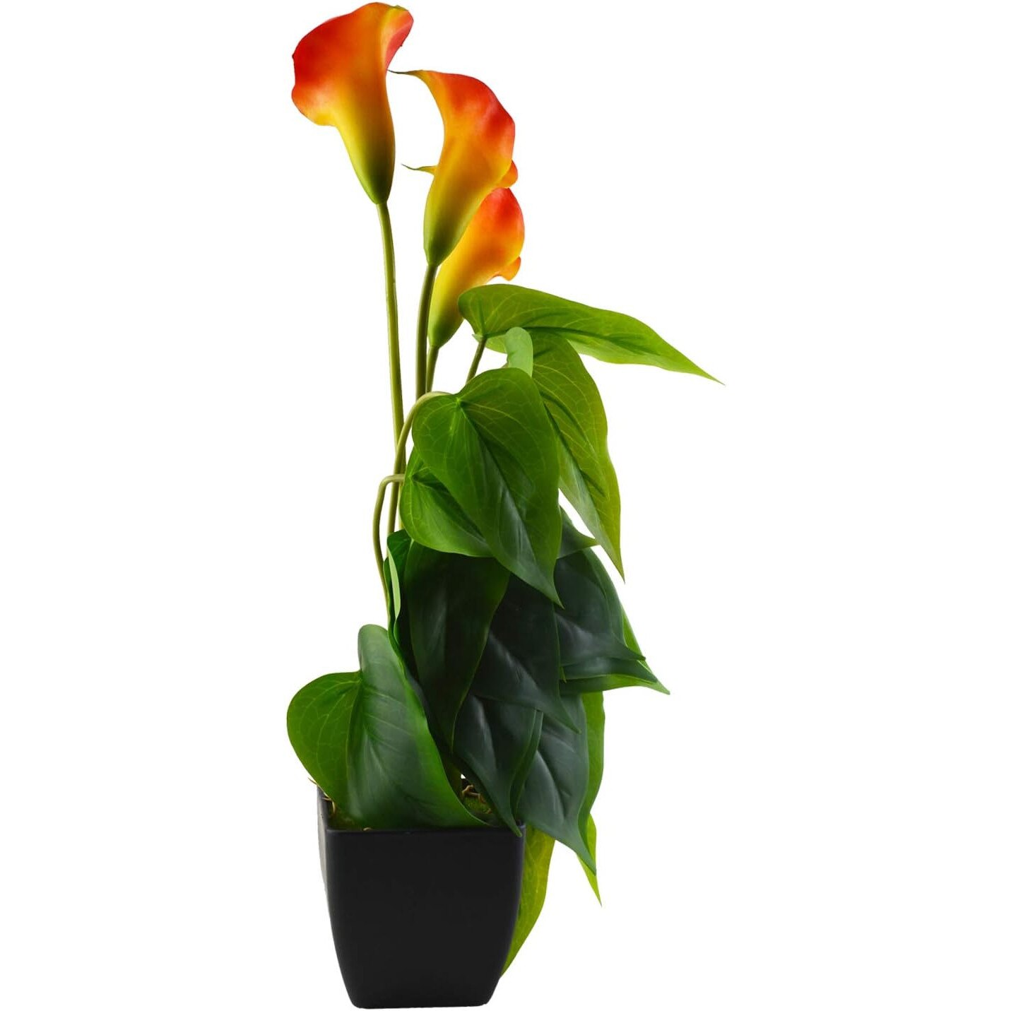 Floare artificiala, Ghiveci, 60cm, Portocaliu/Verde - eMAG.ro