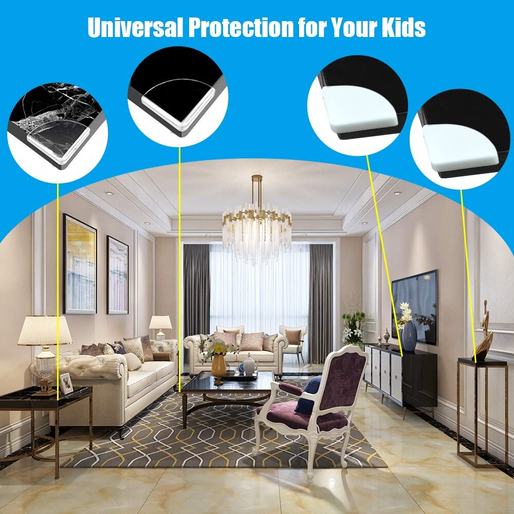 Set 20 protectii de colt pentru mobila, Plastic/Silicon, Transparent ...