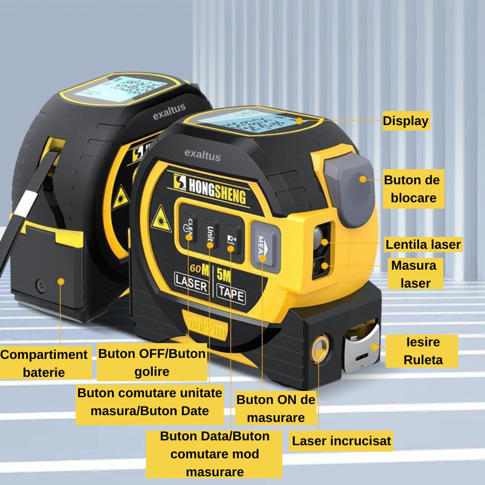 Ruleta cu Laser Premium, Exaltus®, Digitala, Smart, Rangefinder ...