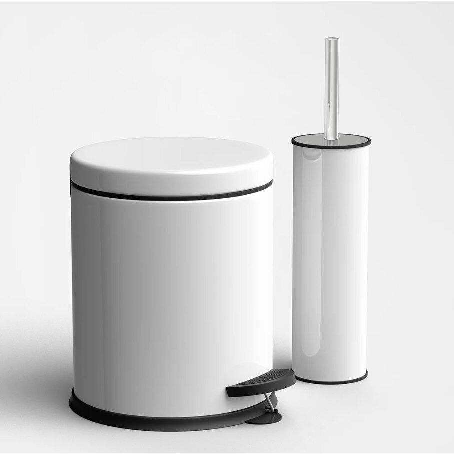 Set Cos inox cu pedala 5 litri si perie de wc, alb - eMAG.ro