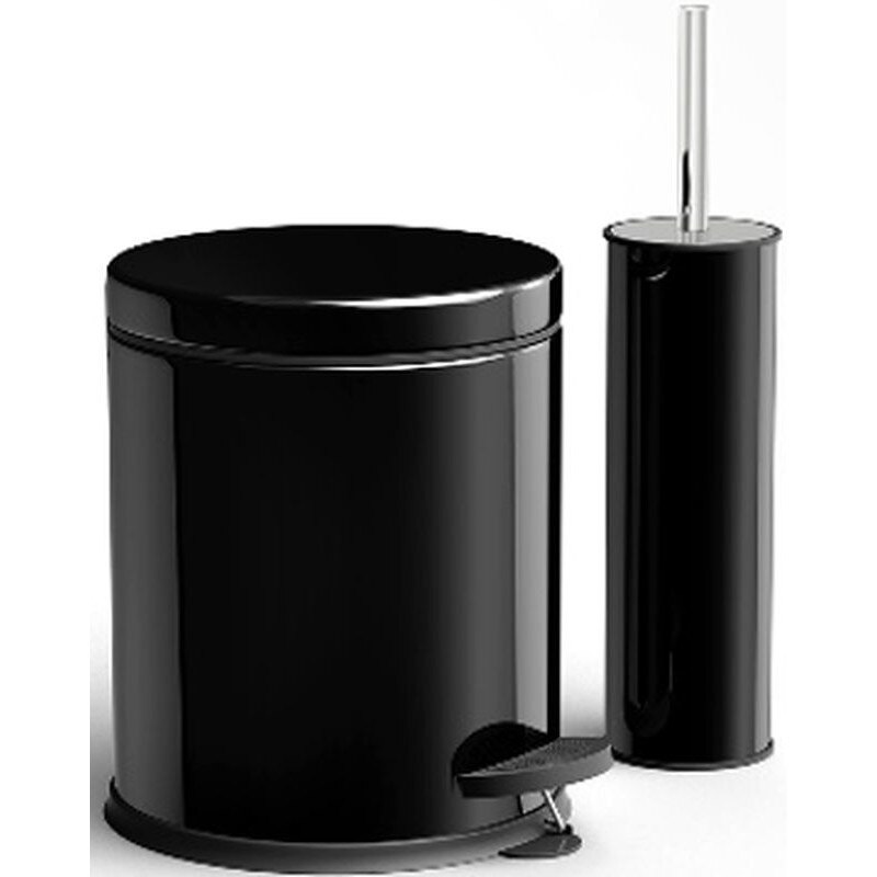 Set Cos de gunoi inox cu pedala 5L + perie wc negru - eMAG.ro