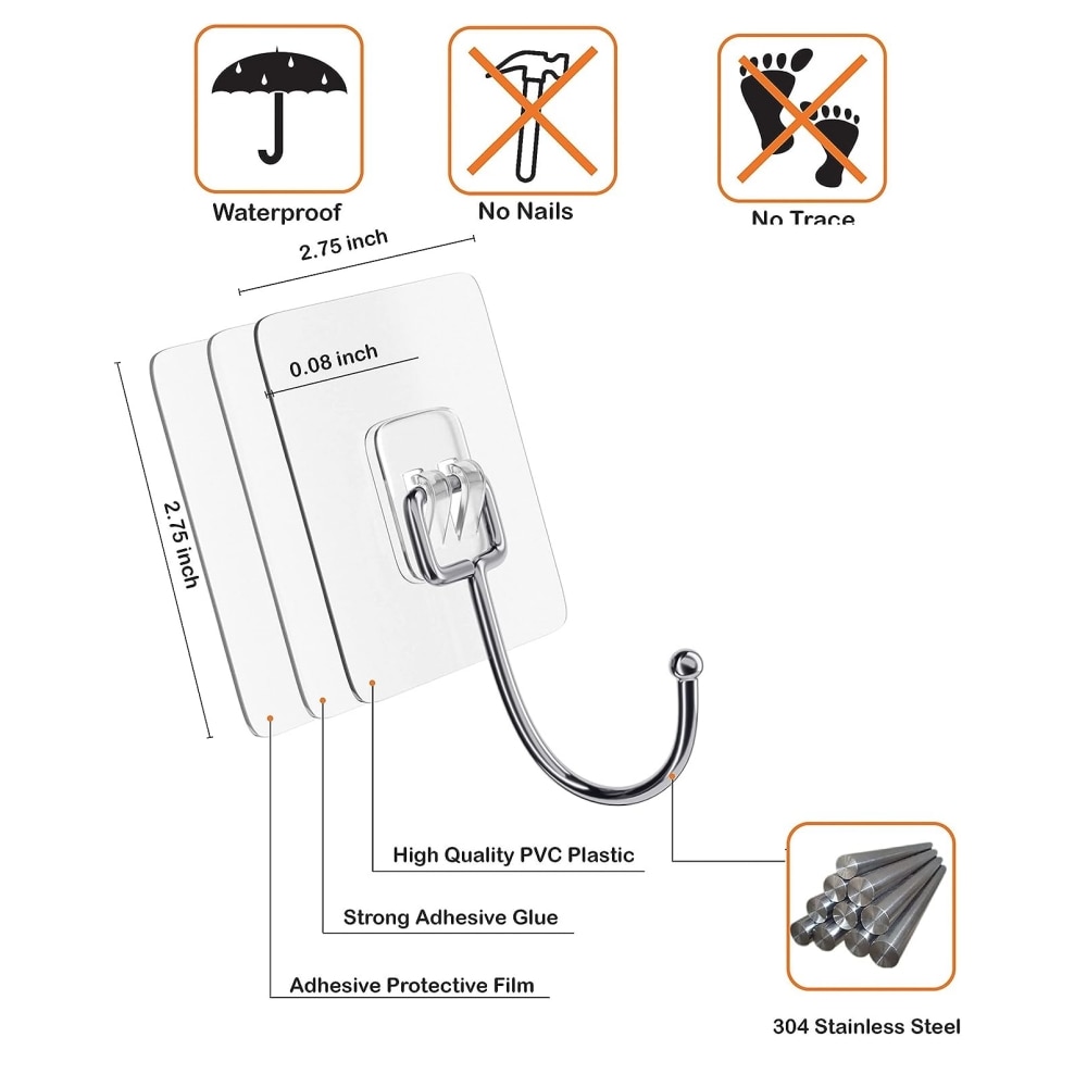 Set 10 carlige adezive, MunDeir®, PVC, Argintiu - eMAG.ro