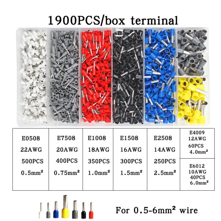 Set 1900 pini ferule terminali, 0,5-6mm², kashemano, pentru conductori ...