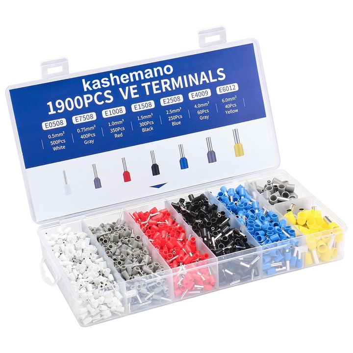 Set 1900 pini ferule terminali, 0,5-6mm², kashemano, pentru conductori ...