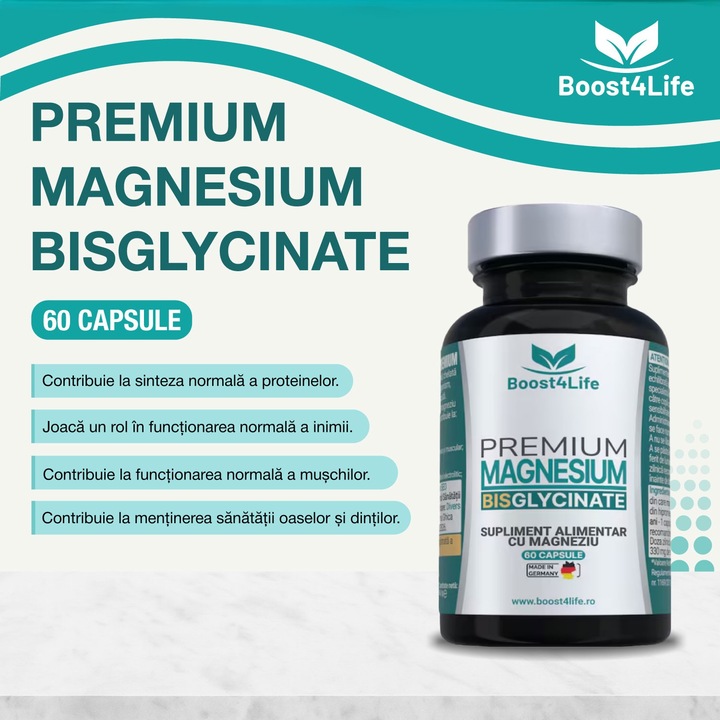 Magneziu Bisglicinat / Glicinat PREMIUM, Boost4Life, 60 capsule vegane ...