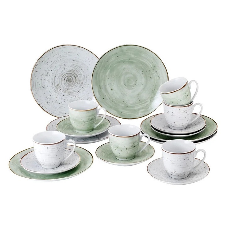 Set serviciu de 6 persoane portelan 18 buc, verde-alb, C2800 - eMAG.ro