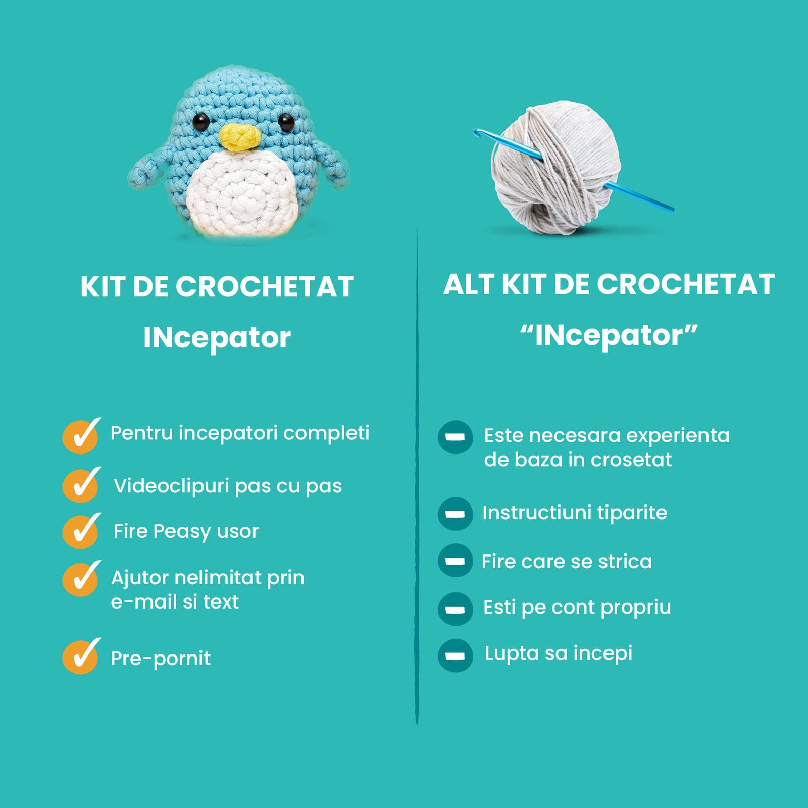 Set pentru crosetat, sundiguer, Pinguini draguti, potriviti pentru ...