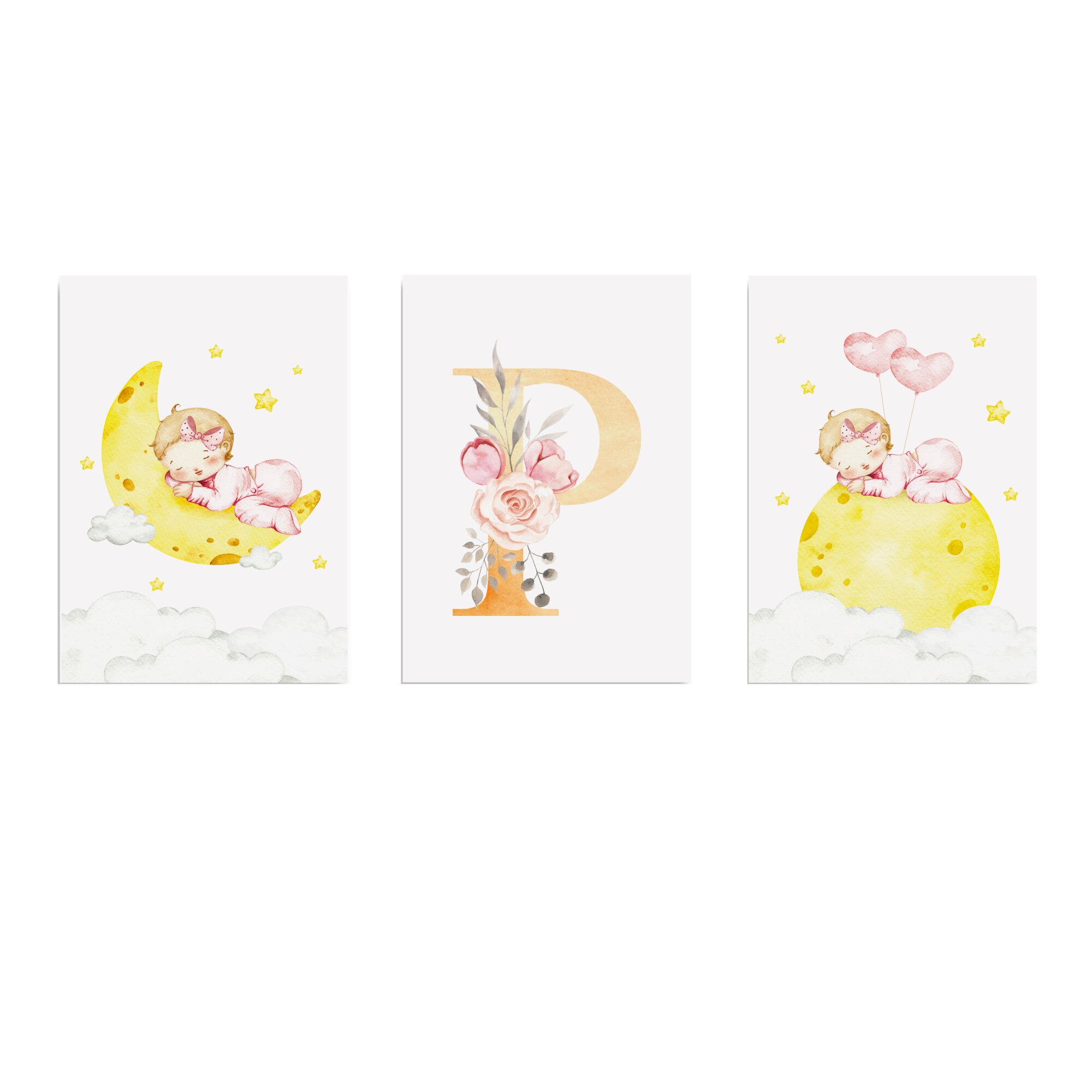 Set 3 tablouri canvas decorative, cu luna pentru camera copiilor ...