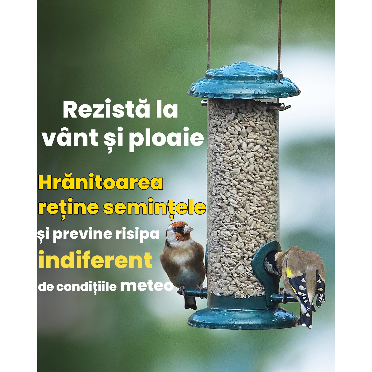 Hranitor exterior pentru pasari, rezistent la vant si ploaie, din metal ...