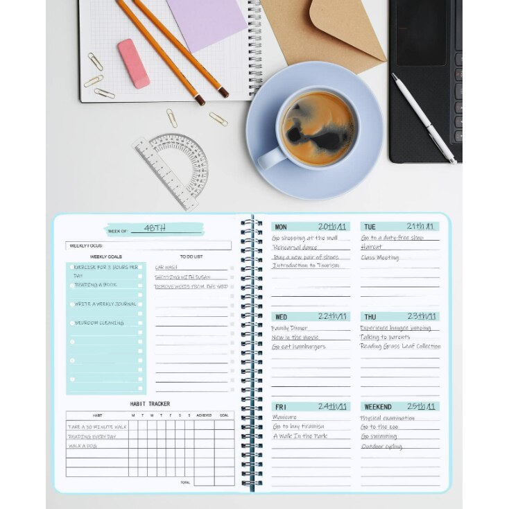 Agenda planificator cu spirala, pentru organizare saptamanala, cu habit ...