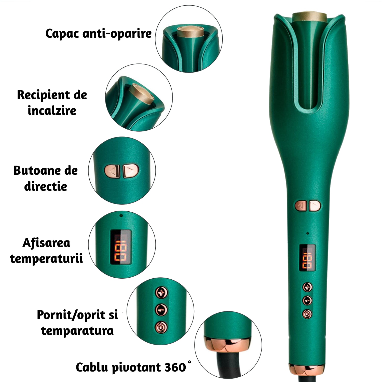 Ondulator automat de par Actifan, cu ioni negativi, pentru femei, cu ...