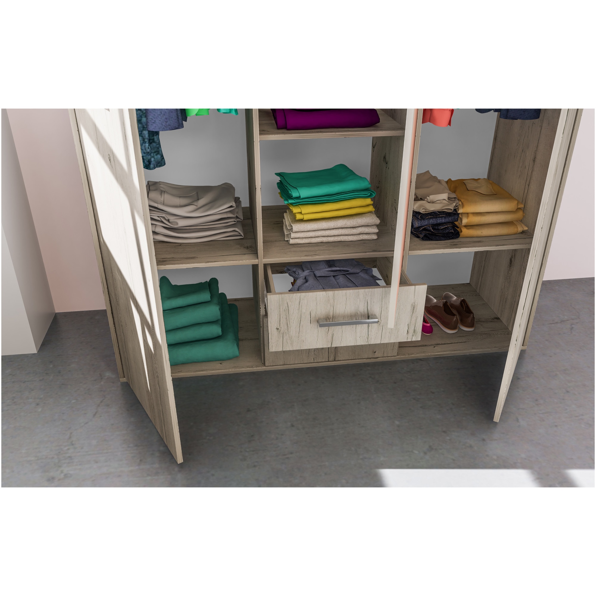 Dulap/Dressing Irim Yoo, 150x52x200 cm, PAL, 3 usi, 2 sertare, Culoare ...