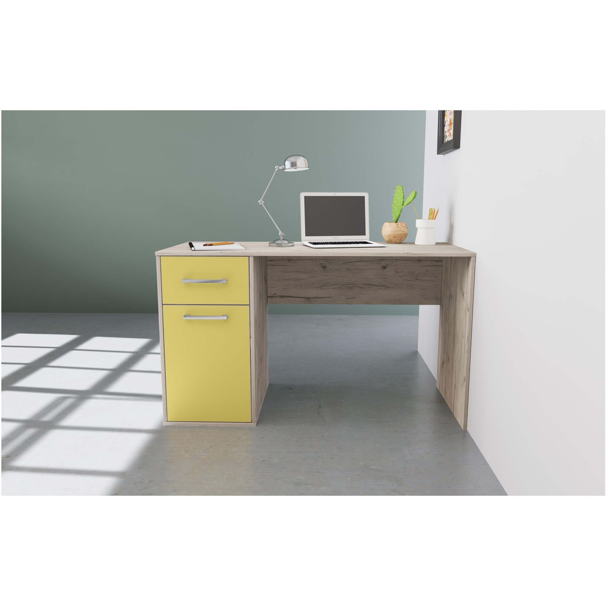 Бюро Irim Yoo, 130x60x76 см, Зелен/Бяло дърво - eMAG.bg